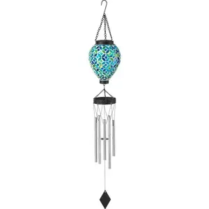 GLITZHOME 37"h Solar Lighted Metal And Glass Mosaic Windchime - Green