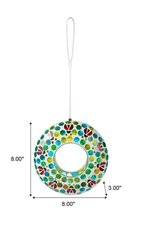 GLITZHOME Glass Round Hanging Multi-color Mosaic Birdfeeders