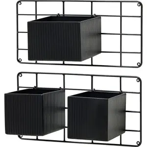 GLITZHOME 20"l Metal Vertical 3 Pots Wall Hanging Planter Stands - Black