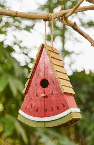 GLITZHOME 11"h Distressed Solid Wood Watermelon Birdhouse