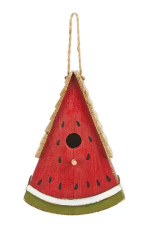GLITZHOME 11"h Distressed Solid Wood Watermelon Birdhouse