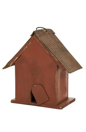 GLITZHOME 8.75"h Distressed Solid Wood Birdhouse With Heart