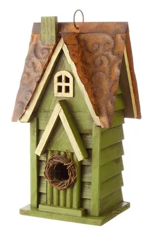GLITZHOME 12"h Retro Distressed Painted Solid Wood Cottage Birdhouse - Green
