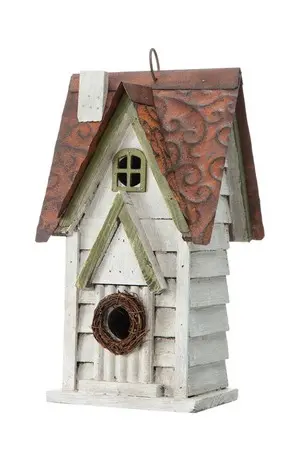 GLITZHOME 12"h Retro Distressed Painted Solid Wood Cottage Birdhouse - White