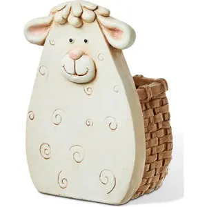 GLITZHOME 12.5"h Mgo Cute Sheep Statue Planter - White