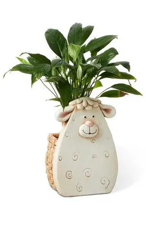 GLITZHOME 12.5"h Mgo Cute Sheep Statue Planter