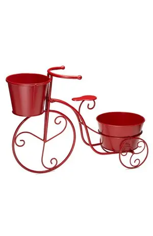 GLITZHOME 21.5"l Metal Bicycle Planter Stands Flower Pot Cart - Red