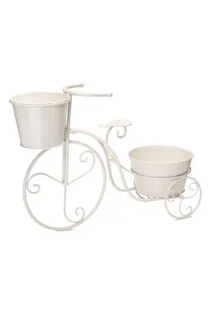 GLITZHOME 21.5"l Metal Bicycle Planter Stands Flower Pot Cart - White