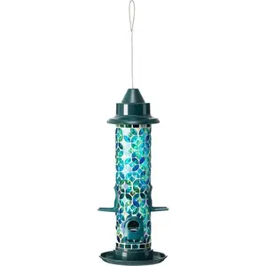 GLITZHOME 20"h Glass Tall Hanging Mosaic Birdfeeder - Green