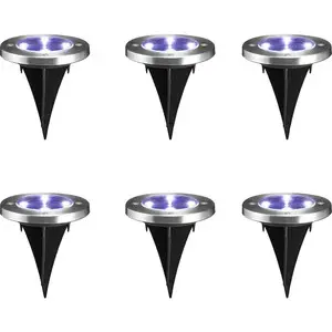 GLITZHOME Set Of 6 Solar Powered Led Pathway Ground Light - Black