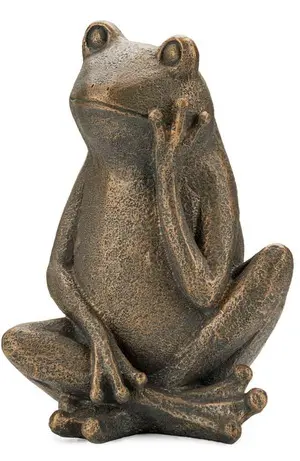 GLITZHOME 12"h Resin Bronze Sitting Frog Statue - Brown
