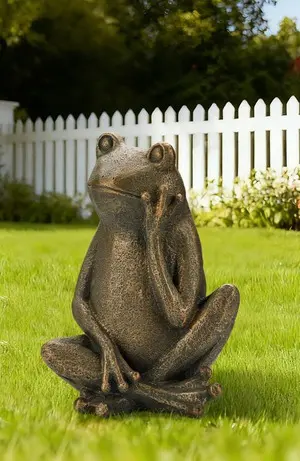 GLITZHOME 12"h Resin Bronze Sitting Frog Statue
