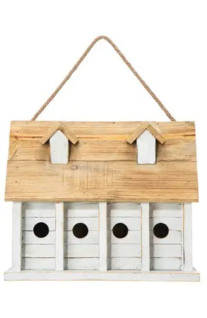 GLITZHOME 14.25"l Oversized Distressed Solid Wood Cottage Birdhouse With Natural Wood Roof - White