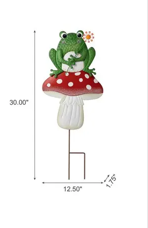 GLITZHOME 30"h Multi-functional 2-in-1 Metal Stacked Mushroom And Frog Garden Yardstake Wall Decor