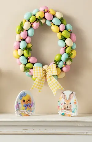 GLITZHOME 18"d Easter Egg Shaped Eggs Wreath