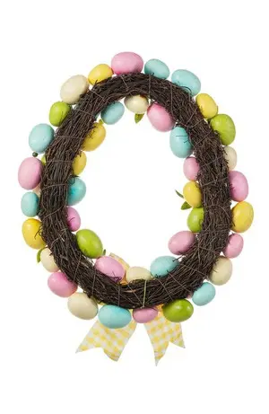 GLITZHOME 18"d Easter Egg Shaped Eggs Wreath