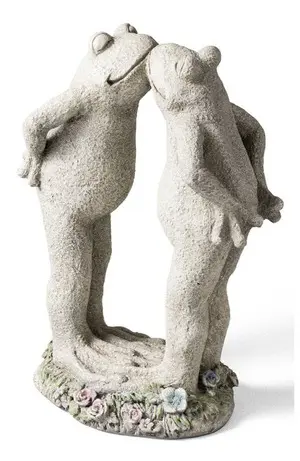GLITZHOME 15.25"h Resin Kissing Frogs Statue - Grey