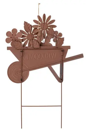 GLITZHOME 30"h Metal Spring Garden Cart Yardstake Or Wall Décor