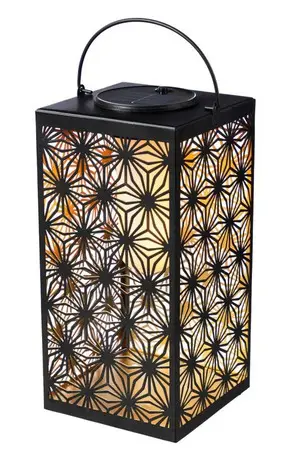 GLITZHOME Metal Cutout Pattern Solar Powered Hanging Lantern With Led Light - Black