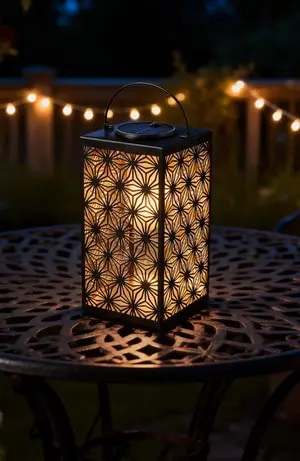 GLITZHOME Metal Cutout Pattern Solar Powered Hanging Lantern With Led Light