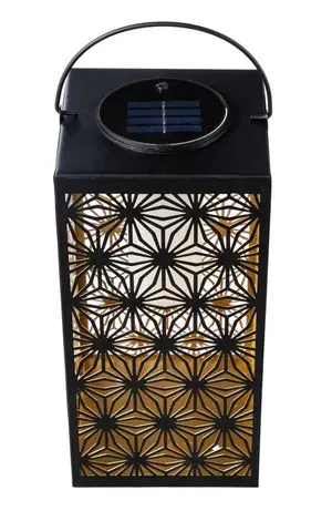GLITZHOME Metal Cutout Pattern Solar Powered Hanging Lantern With Led Light