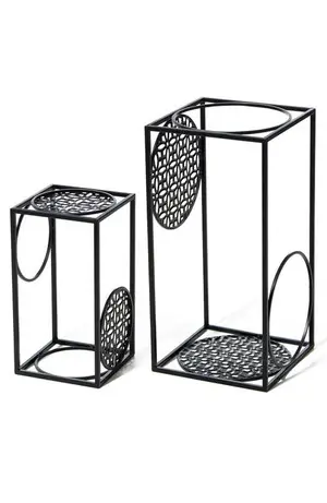 GLITZHOME Set Of 2 Metal Wire Rectangular Nesting Planter Stand - Black