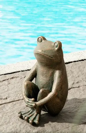 GLITZHOME 12"h Resin Bronze Squatting Frog Statue