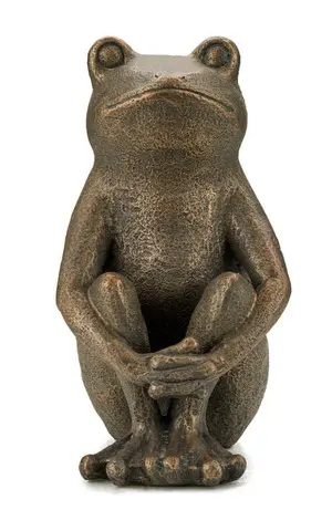 GLITZHOME 12"h Resin Bronze Squatting Frog Statue