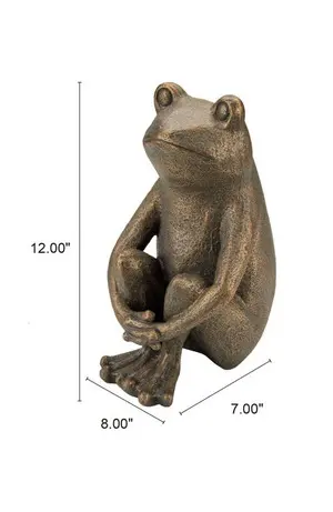 GLITZHOME 12"h Resin Bronze Squatting Frog Statue