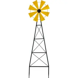 GLITZHOME 44"h Metal Wind Spinner Yardstake - Yellow