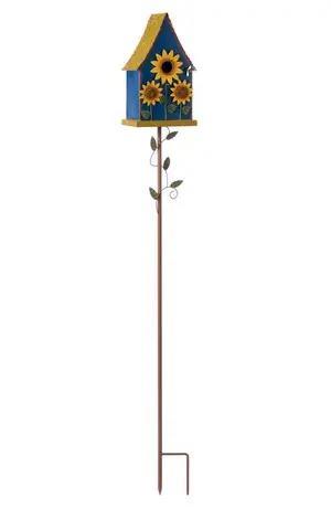 GLITZHOME 52"h Metal Daisy Decorative Garden Birdhouse With Stake