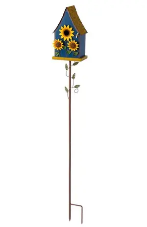 GLITZHOME 52"h Metal Daisy Decorative Garden Birdhouse With Stake