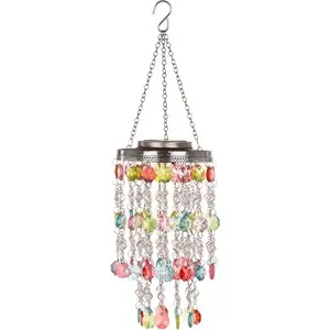GLITZHOME Solar Lighted Acrylic Jewel Beaded Wind Chime Or Chandelier Hanging Decor - Red