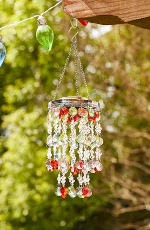 GLITZHOME Solar Lighted Acrylic Jewel Beaded Wind Chime Or Chandelier Hanging Decor