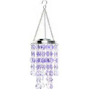 GLITZHOME Solar Lighted Acrylic Jewel Beaded Wind Chime Or Chandelier Hanging Decor - White