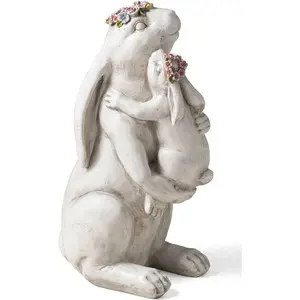 GLITZHOME 17"h Mgo Hugging Mom And Baby Rabbit Statue - White