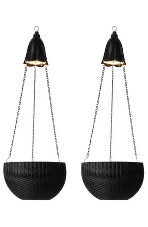 GLITZHOME Set Of 2 Solar Lighted Hanging Plastic Basket Planters