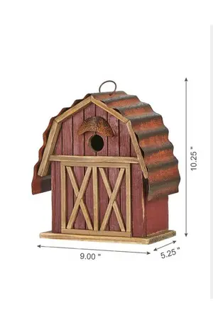 GLITZHOME 10.25"h Rustic Solid Wood Barn Birdhouse