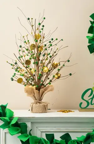 GLITZHOME 21"h Lighted St. Patrick's Gold Coin Table Tree