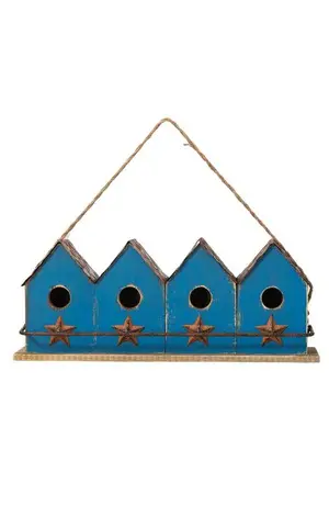 GLITZHOME 17"l Retro Distressed Solid Wood Birdhouse With Perch - Blue