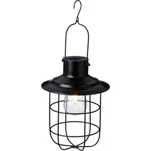 GLITZHOME Metal Wire Solar Powered Outdoor Hanging Lantern - Black