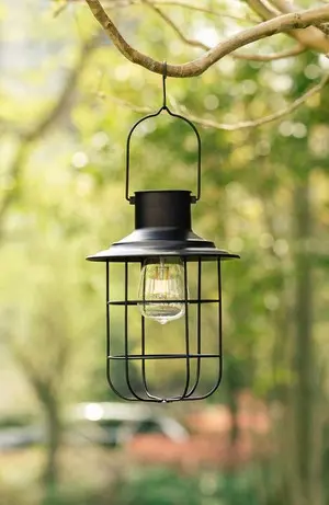 GLITZHOME Metal Wire Solar Powered Outdoor Hanging Lantern