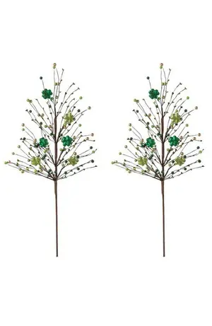 GLITZHOME Set Of 2 St. Patrick's Berry & Shamrock Picks - Green