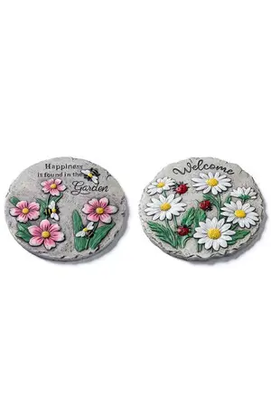 GLITZHOME Set Of 2 Cement Flower Textured Stepping Stones