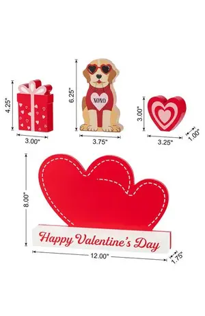 GLITZHOME 12"l Set Of 4 Valentine's Wooden Table Block