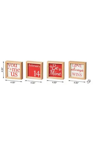 GLITZHOME 4"h Set Of 4 Valentine's Wooden Block Table Decor