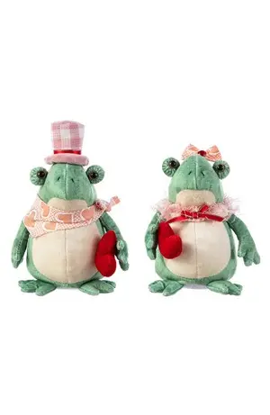 GLITZHOME Set Of 2 Valentine's Frog Couple Figurine - Red