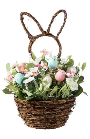 GLITZHOME Easter Egg And Flower Bunny Shaped Basket Centerpiece - Brown