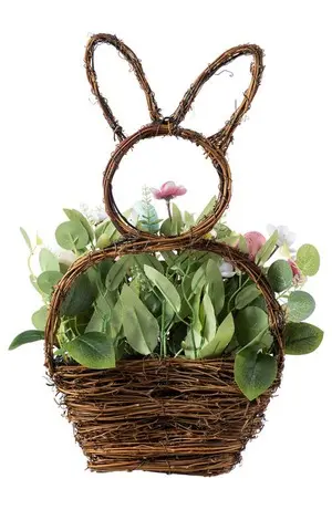 GLITZHOME Easter Egg And Flower Bunny Shaped Basket Centerpiece