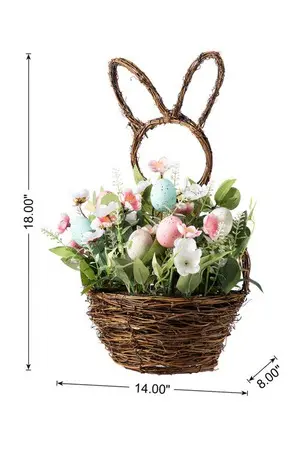 GLITZHOME Easter Egg And Flower Bunny Shaped Basket Centerpiece